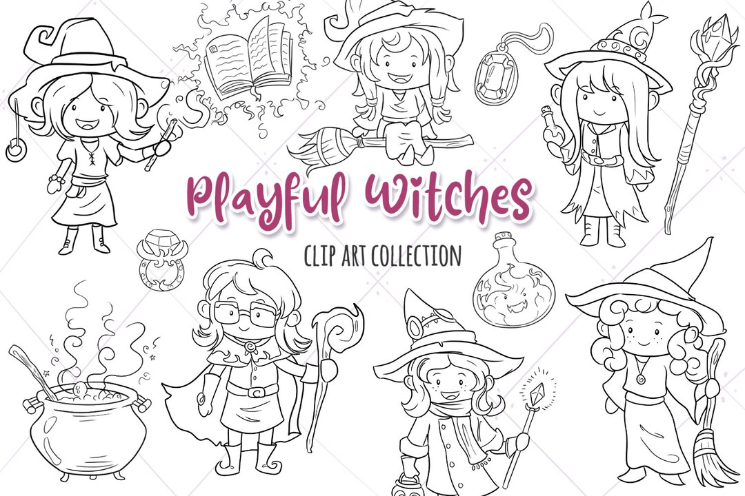 Playful Witches Clipart Collection, Cute Fantasy Witches Clip Art ...