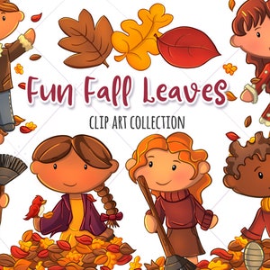 Kids Playing in Fall Leaves Clip Art Collection, Falling Leaves, Fall ...