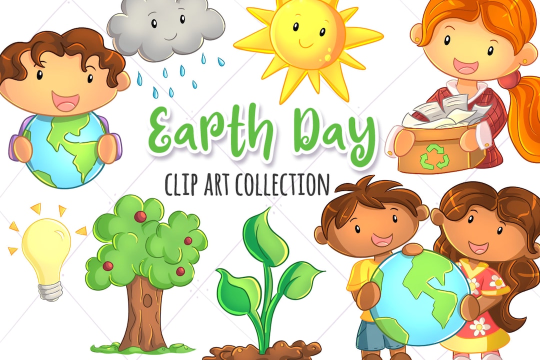 Cute Earth Day Themed Clip Art Collection, Environmental Kids Clipart ...