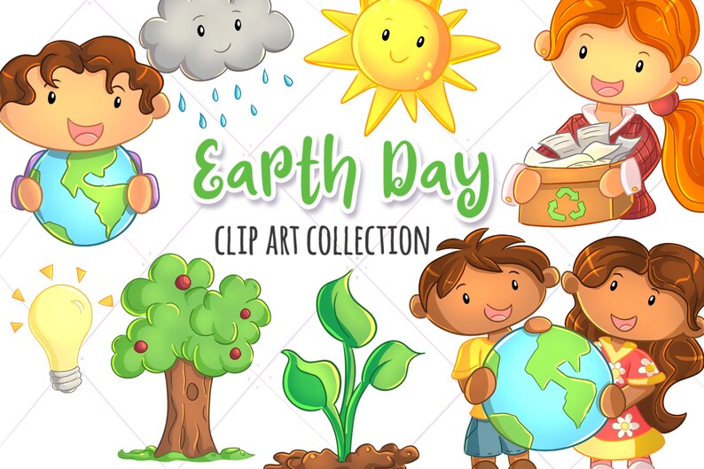 Cute Earth Day Themed Clip Art Collection Environmental Kids | Etsy