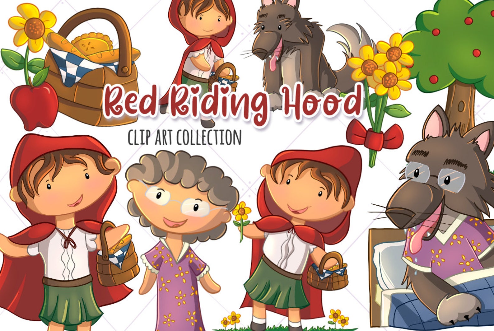 Cute Little Red Riding Hood Clip Art Big Bad Wolf Clipart - Etsy