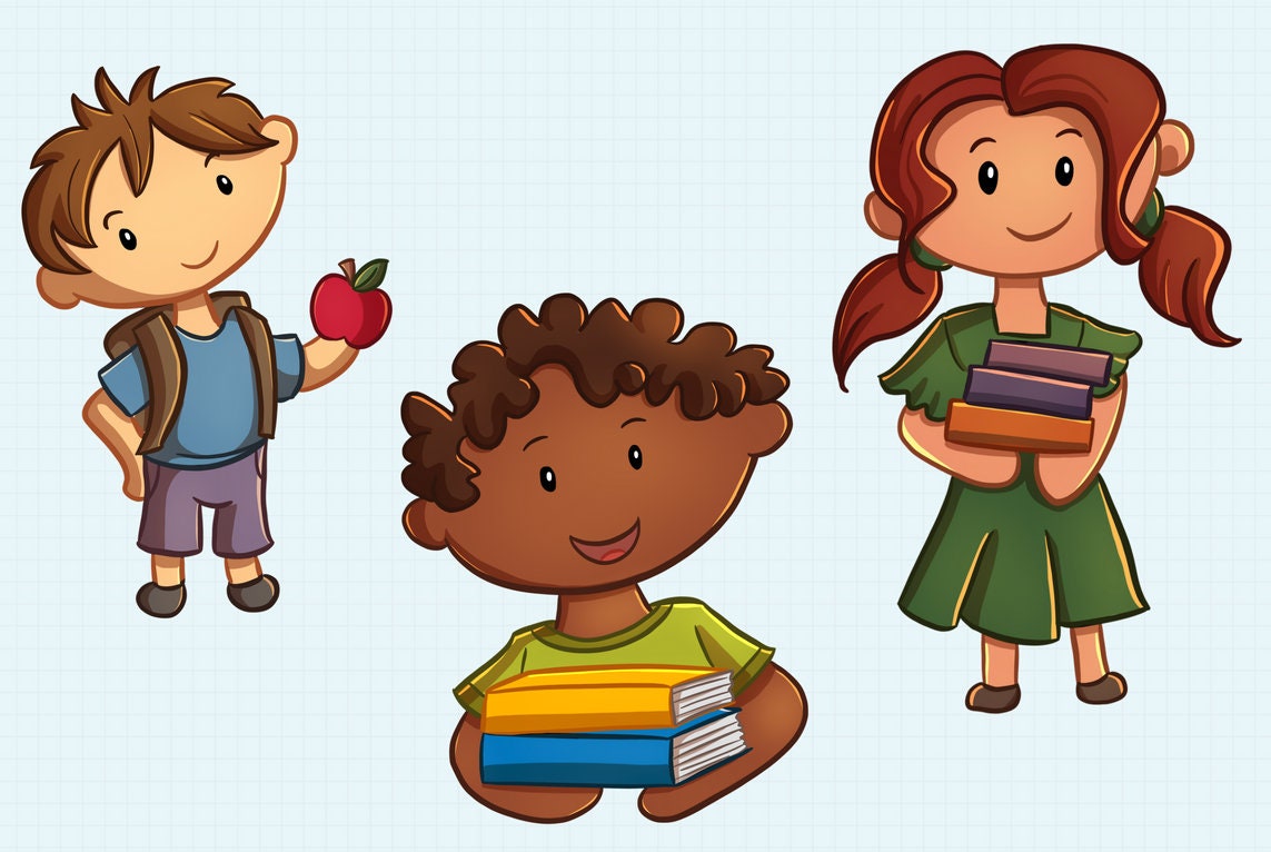 Back to School Kids Clip Art Collection, Cute School Kids, Kawaii Kids ...