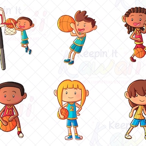 Kids Playing Basketball Clip Art, Cute Basketball Clip Art, Kawaii ...