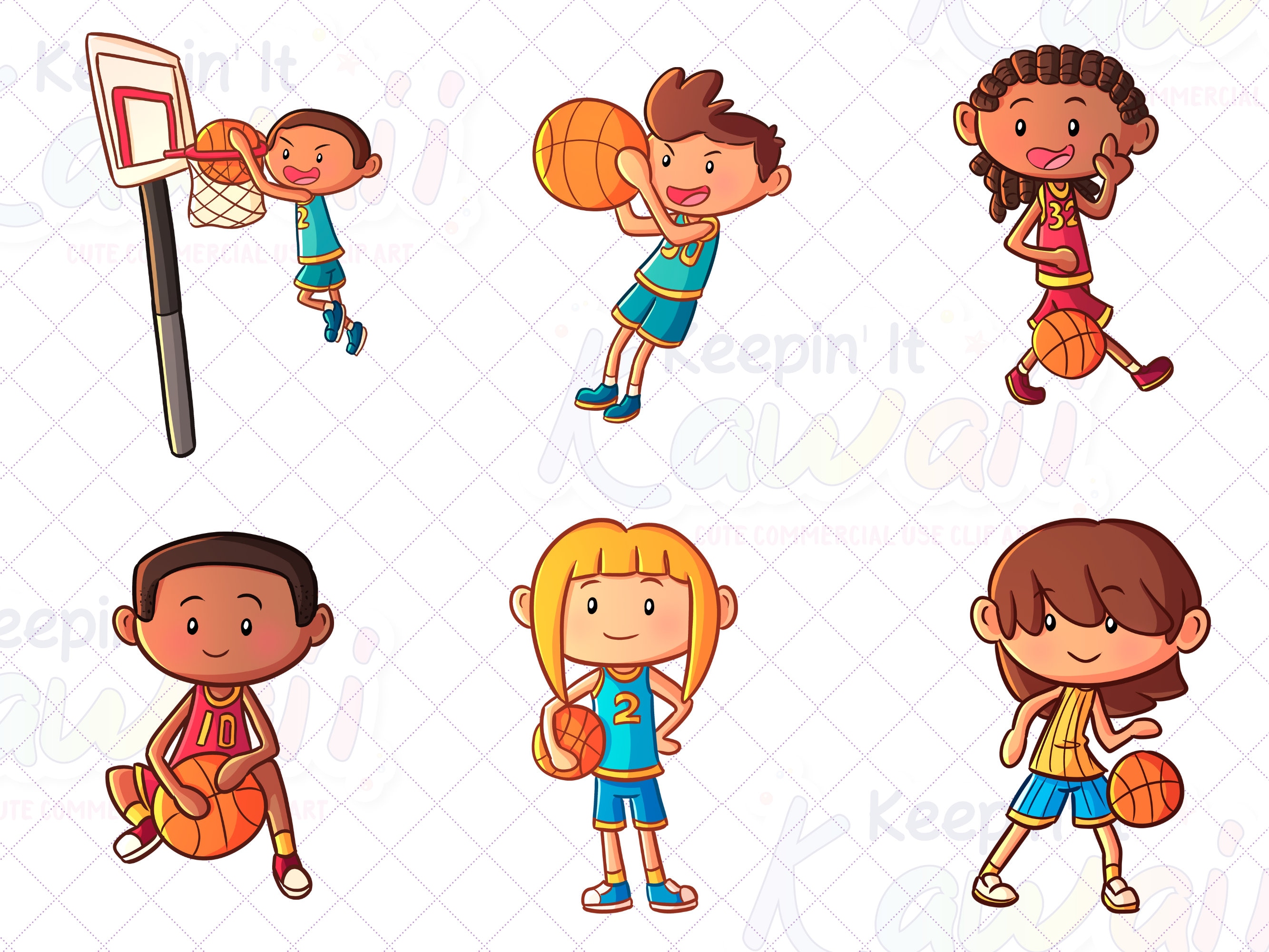 Kids Playing Basketball Clip Art Cute Basketball Clip Art - Etsy