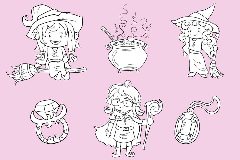 Playful Witches Clipart Collection Cute Fantasy Witches Clip - Etsy