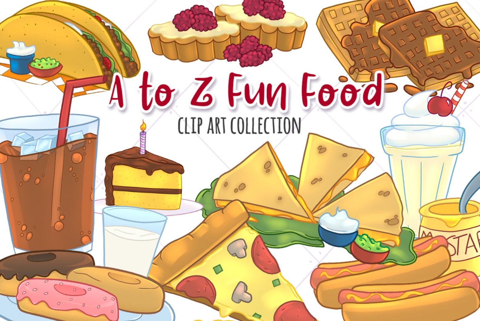 Cute A to Z Food Clip Art, Instant Download, Fun Junk Food Illustration ...