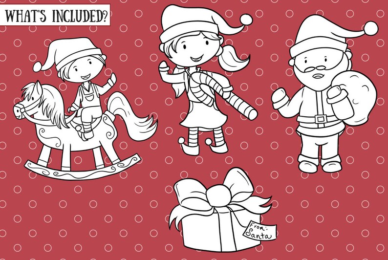 Santa's Workshop Digital Stamps Collection, Cute Christmas Clip Art ...