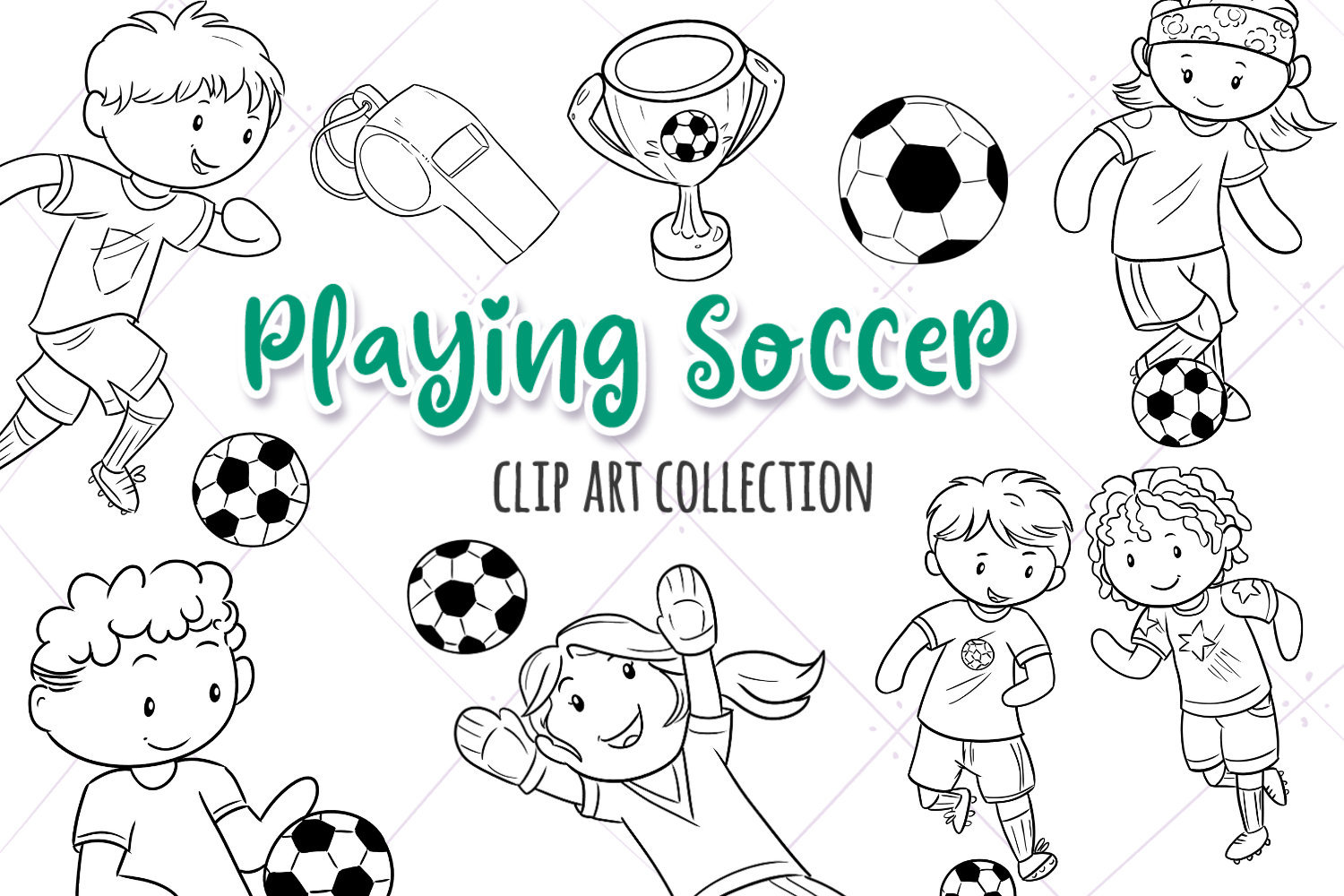 Kids Playing Soccer Sports Digital Stamp Collection Cute - Etsy