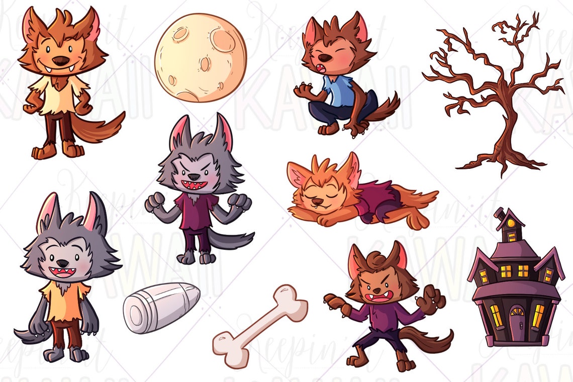 Cute Werewolf Boys Clip Art Kawaii Halloween Werewolf Cute - Etsy