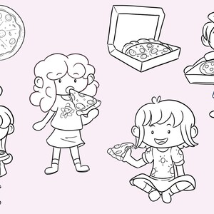 Pizza Party Clipart Cute Pizza Party Girls Clip Art Pizza | Etsy