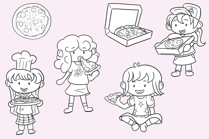 Pizza Party Clipart Cute Pizza Party Girls Clip Art Pizza - Etsy