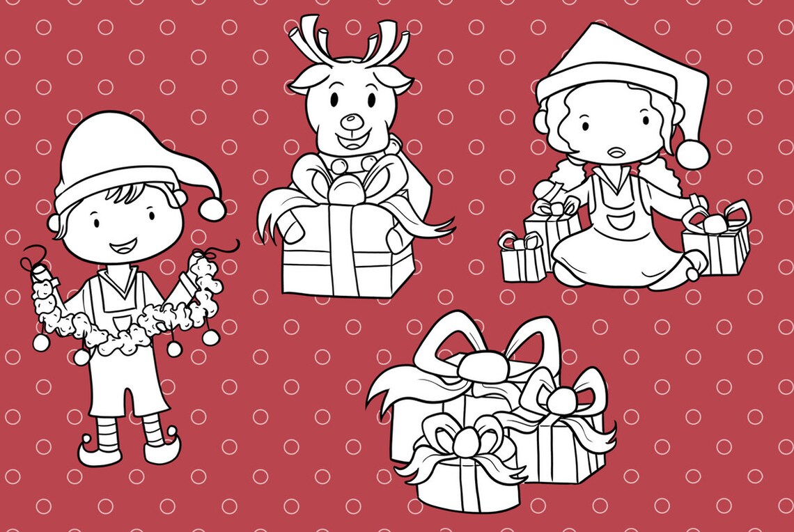 Santa's Workshop Digital Stamps Collection, Cute Christmas Clip Art ...