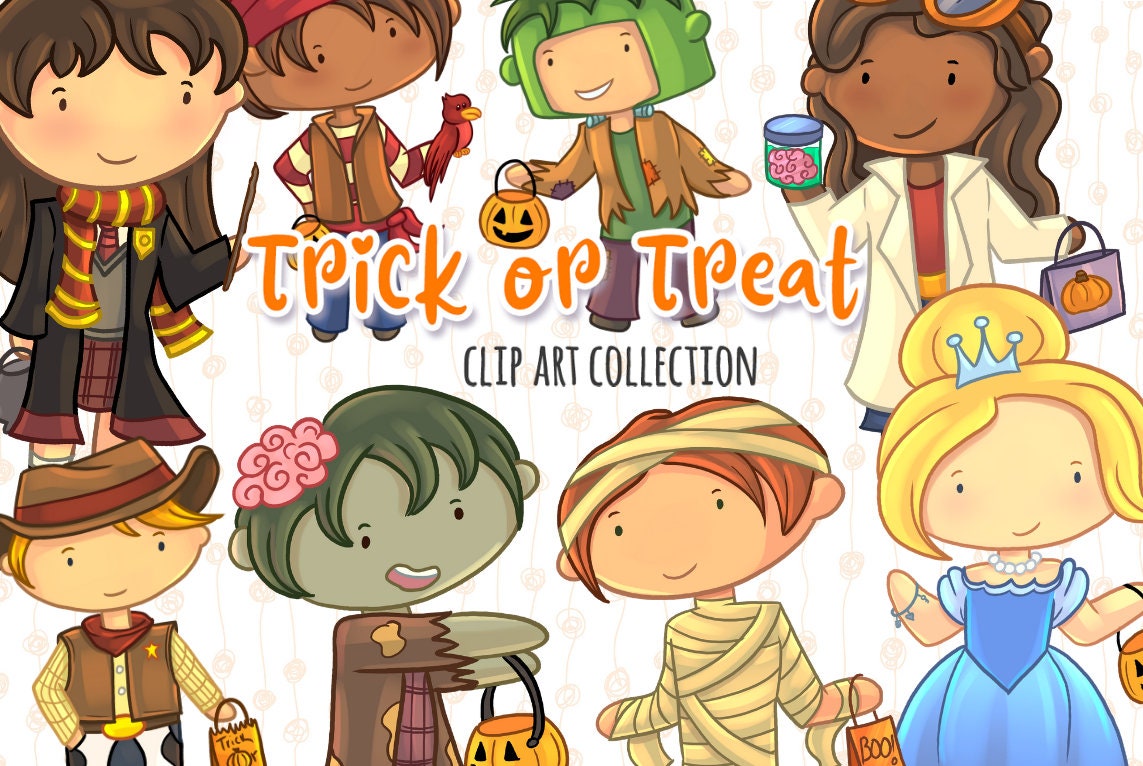 Cute Kids Trick or Treat Clip Art Set Kids Trick or Treating Clipart ...