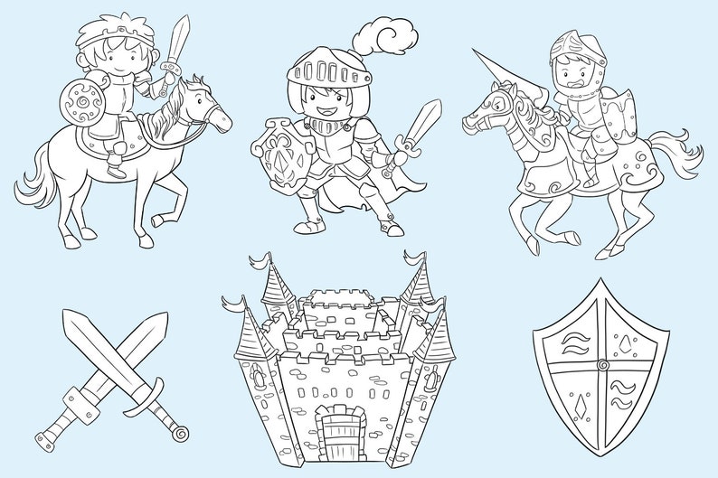 Brave Knights Clip Art Collection, Cute Fantasy Knights, Medieval ...
