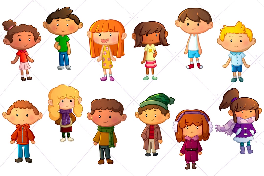 Dressed for the Seasons Clip Art Collection, Kawaii Kids Clipart, Kids ...
