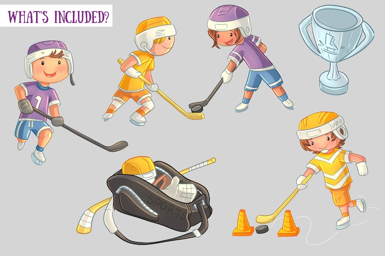 Digital Kids Playing Hockey Clip Art, Sports Clipart, Boys Hockey ...