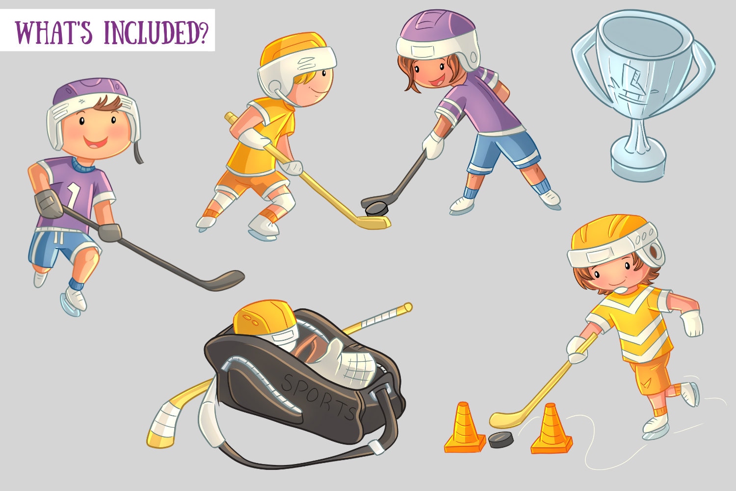 Digital Kids Playing Hockey Clip Art, Sports Clipart, Boys Hockey ...