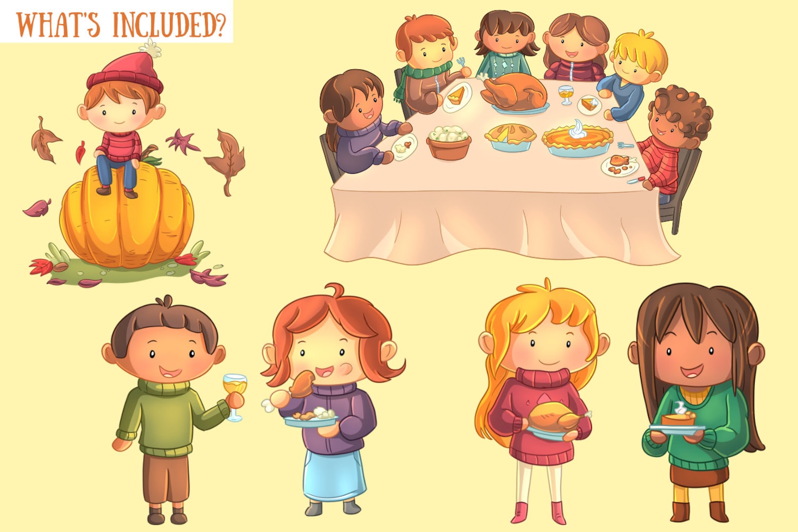 Family Thanksgiving Clip Art, Fall Thanksgiving Gathering, Cute ...