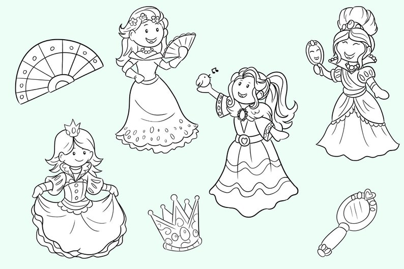 Pretty Princess Fantasy Clip Art Collection, Cute Princesses, Kawaii ...