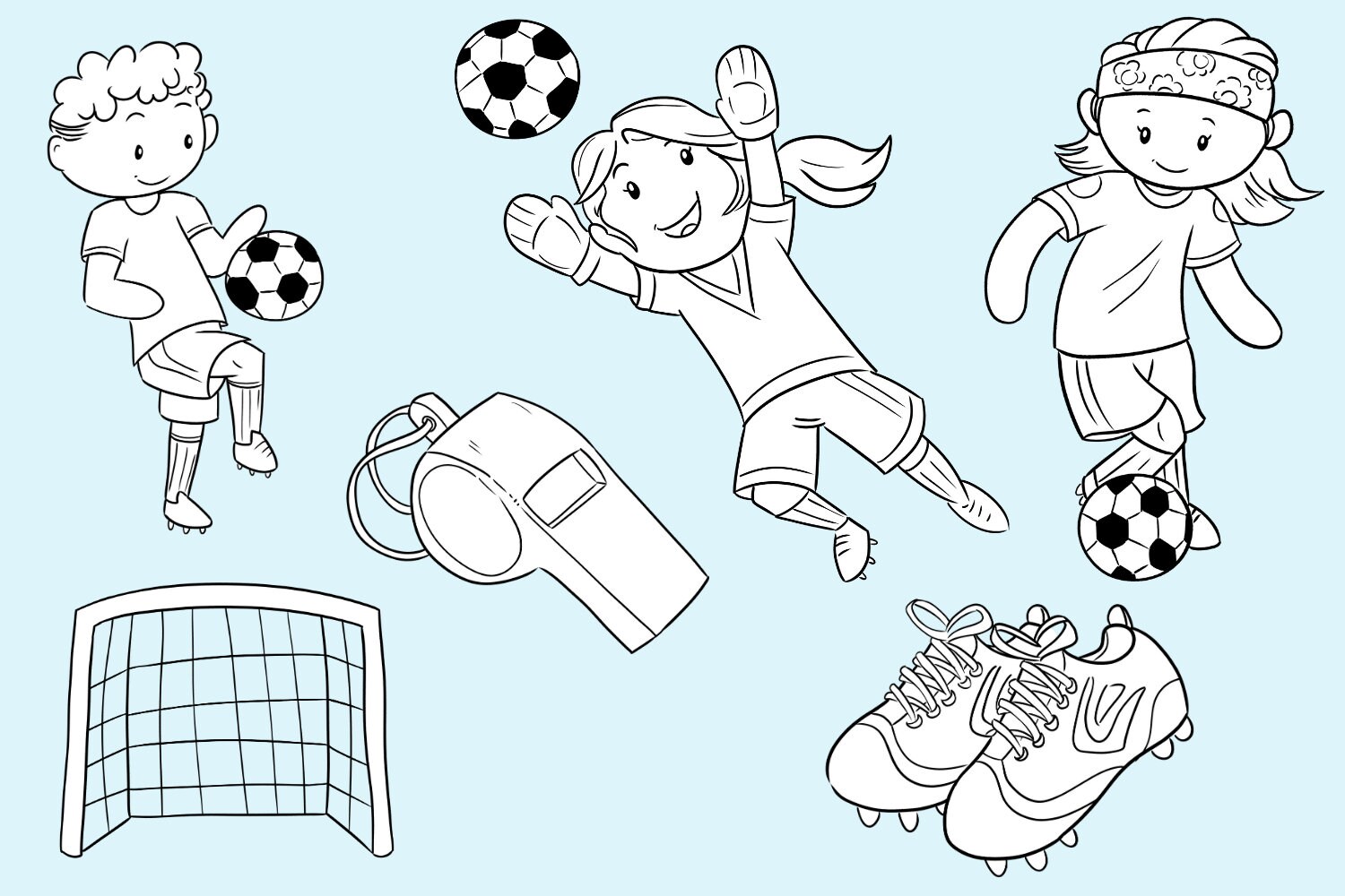 Kids Playing Soccer Sports Digital Stamp Collection Cute - Etsy