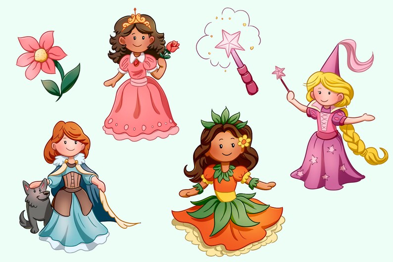 Pretty Princess Fantasy Clip Art Collection, Cute Princesses, Kawaii ...