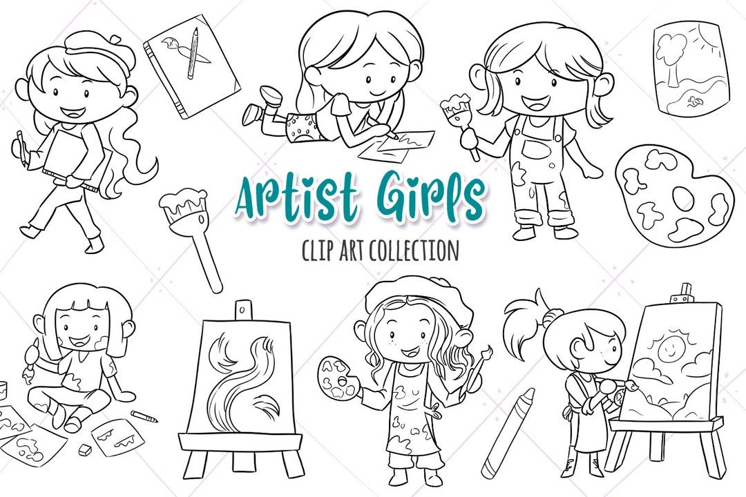 Artist Girls Clip Art, Cute Artist Graphics, Cute Kids Art Clipart ...