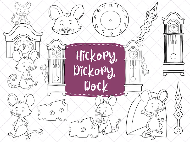 Hickory Dickory Dock, Nursery Rhyme Clipart, Cute Mother Goose Clip Art ...