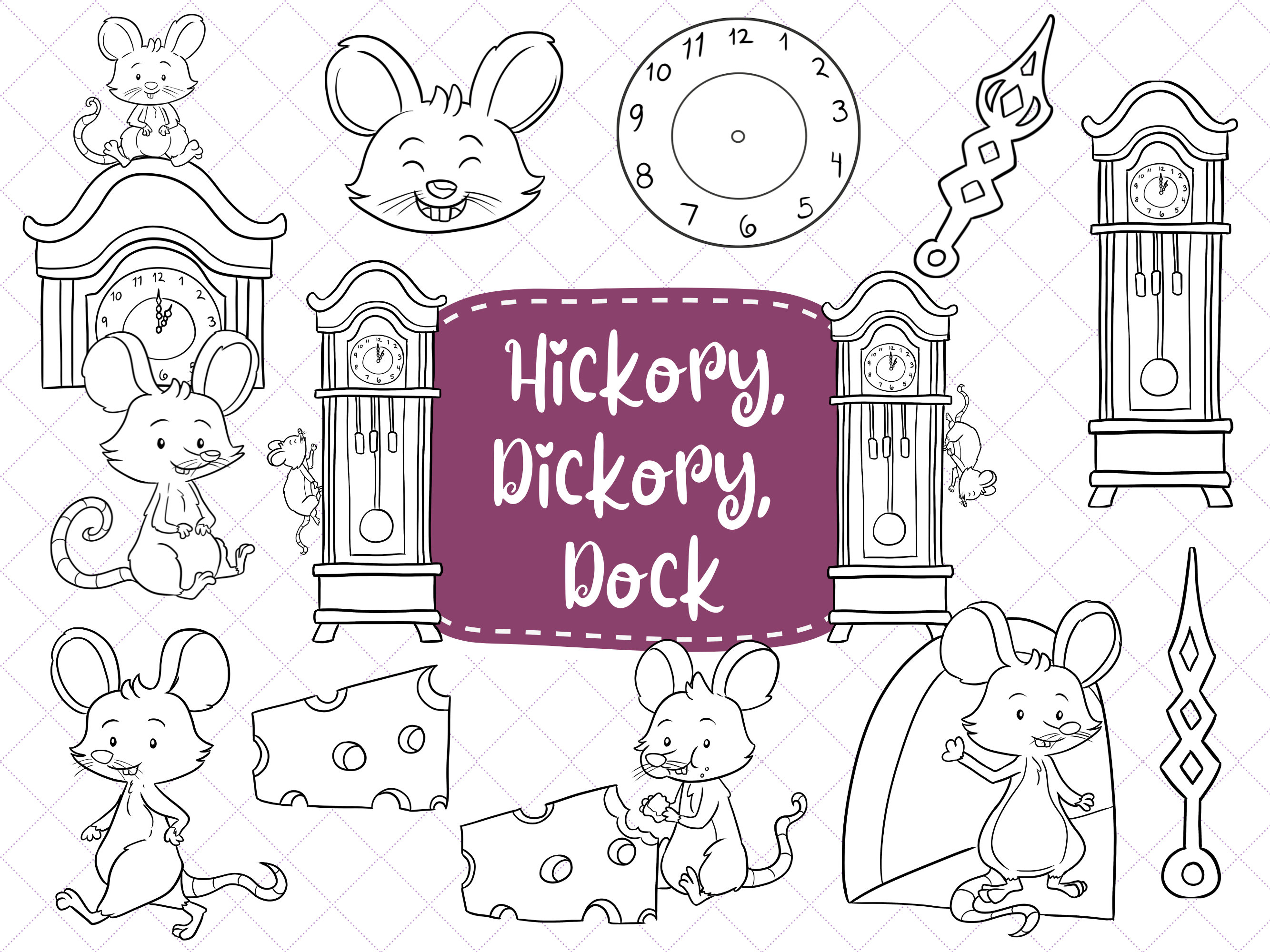 Hickory Dickory Dock, Nursery Rhyme Clipart, Cute Mother Goose Clip Art ...