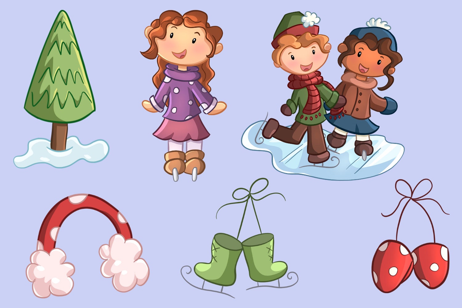 Cute Ice Skating Kids Clipart Cute Winter Clip Art Kawaii - Etsy