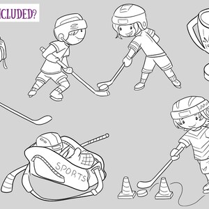 Digital Stamps Kids Playing Hockey Clip Art, Sports Clipart, Boys ...