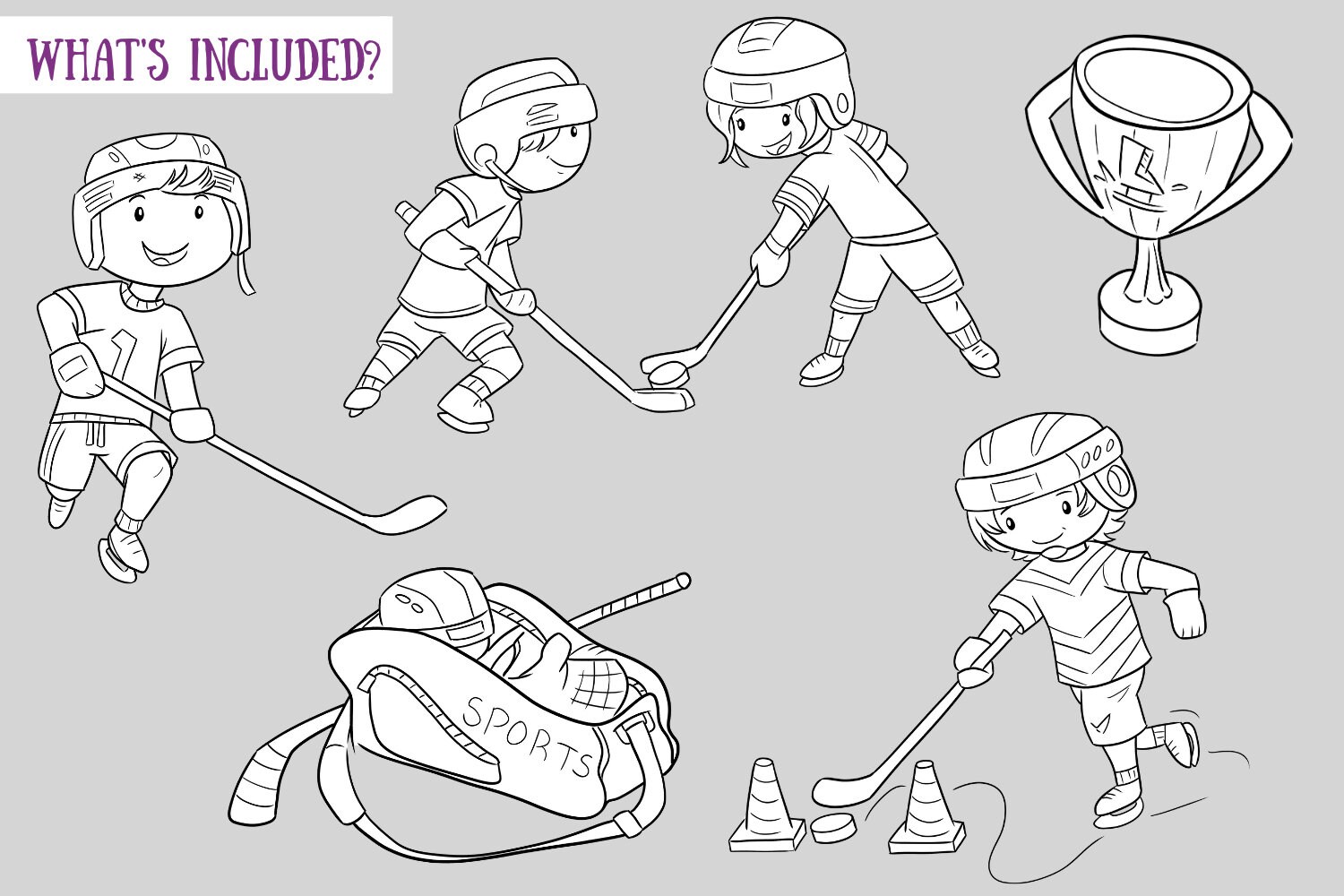 Digital Stamps Kids Playing Hockey Clip Art, Sports Clipart, Boys ...