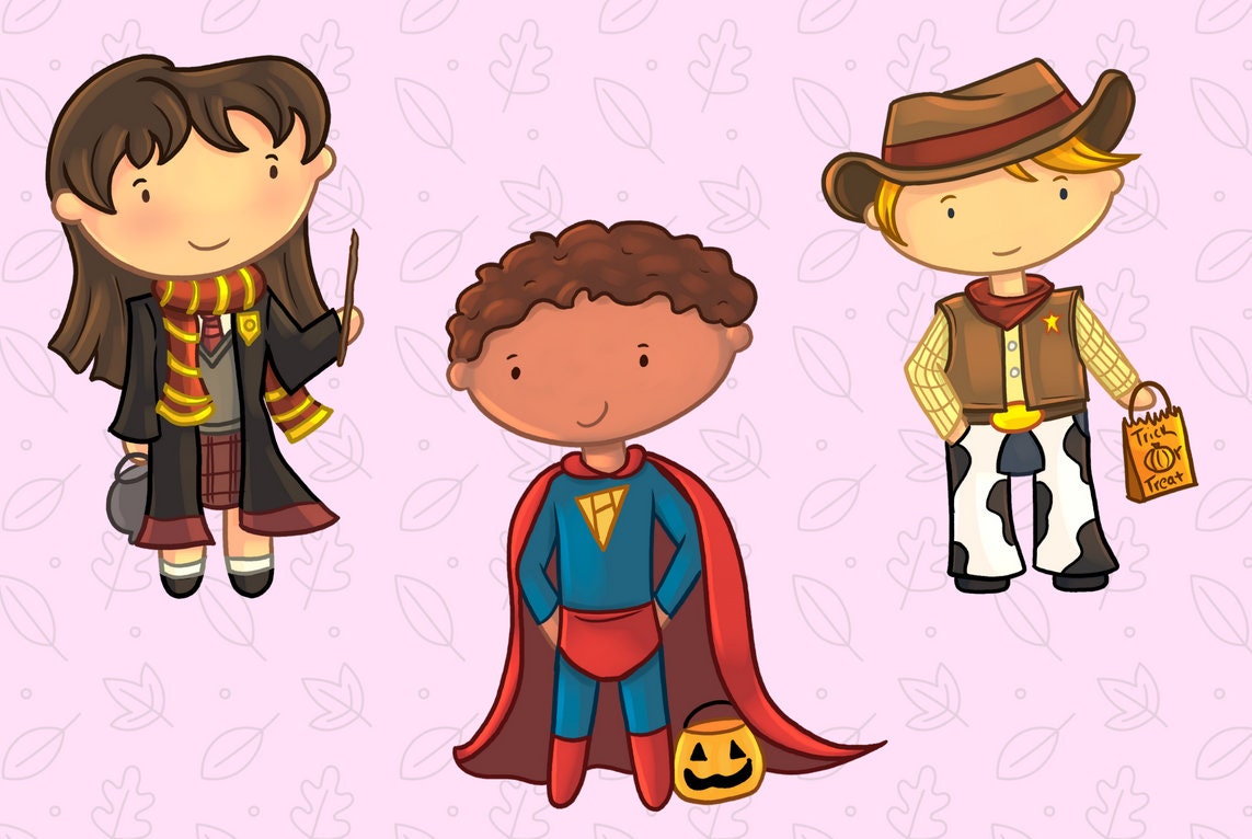 Cute Kids Trick or Treat Clip Art Set Kids Trick or Treating | Etsy