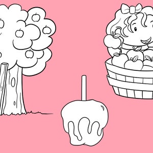 Apple Harvest Black and White Clip Art Collection, Fall Apples, Kids ...
