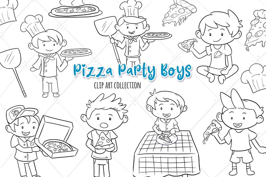 Pizza Party Clipart, Cute Pizza Party Boys Clip Art, Pizza Party ...