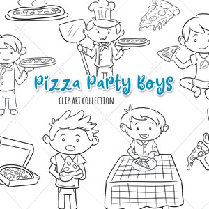 Pizza Party Clipart, Cute Pizza Party Boys Clip Art, Pizza Party ...
