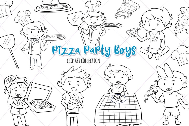 Pizza Party Clipart Cute Pizza Party Boys Clip Art Pizza - Etsy