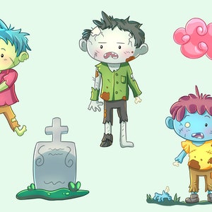 Cute Zombie Halloween Clip Art Collection, Zombie Boys Graphics, Zombie ...