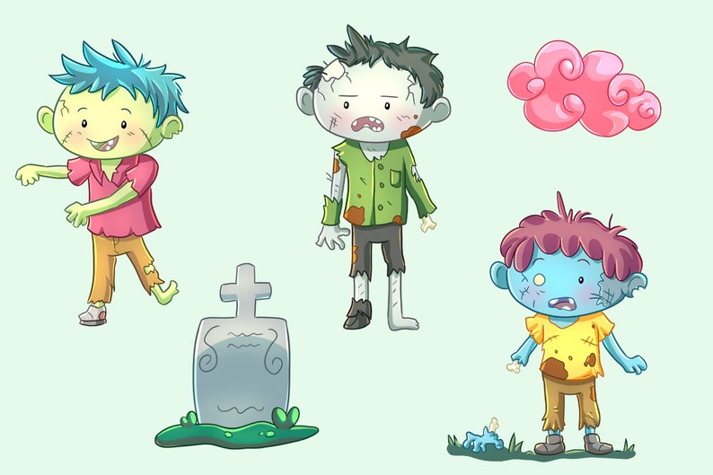 Cute Zombie Halloween Clip Art Collection, Zombie Boys Graphics, Zombie ...