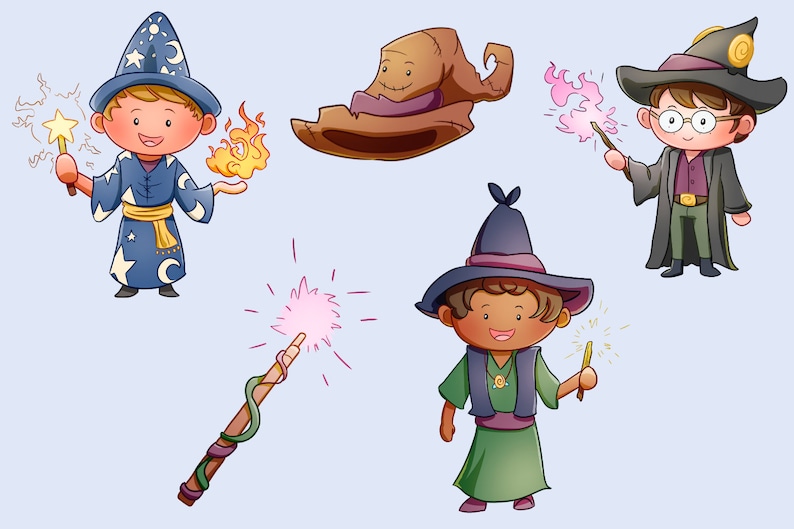 Wise Wizards Fantasy Clip Art Collection Cute Magical Wizards - Etsy