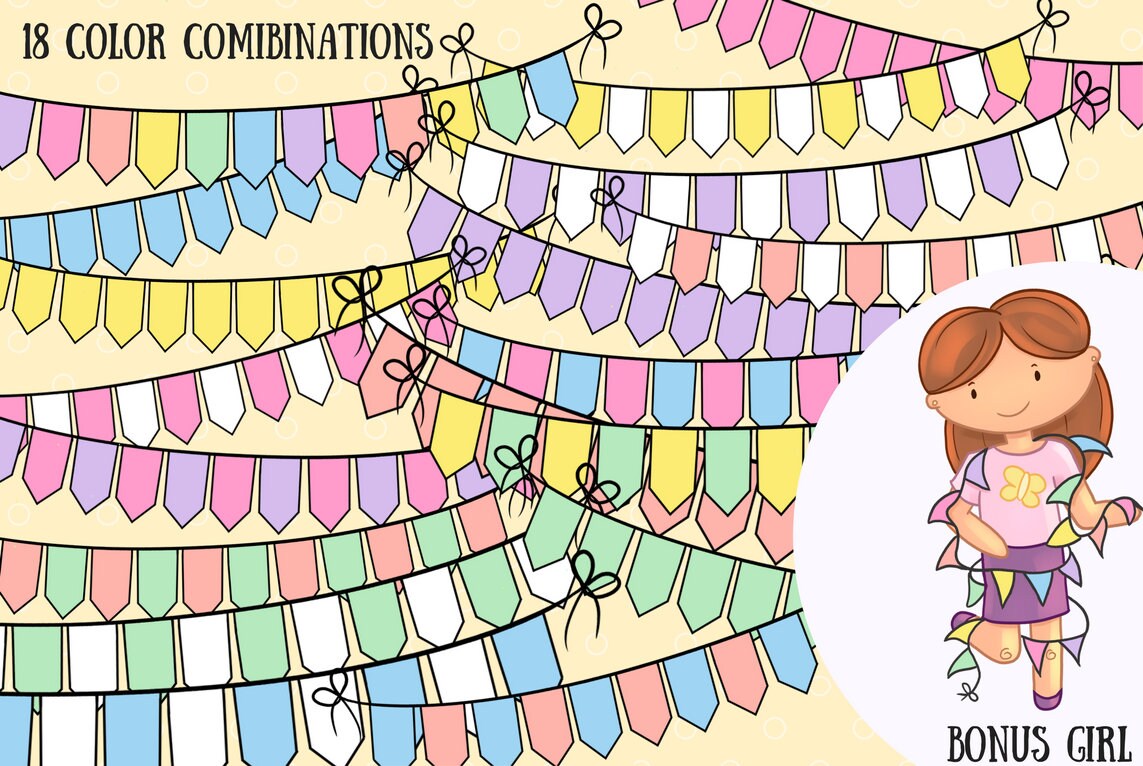 Cute Rainbow Bunting Banners Clip Art Collection, Pastel Rainbow ...