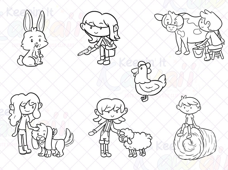 A Day at the Farm Clip Art Cute Farm Animal Clipart Farm - Etsy