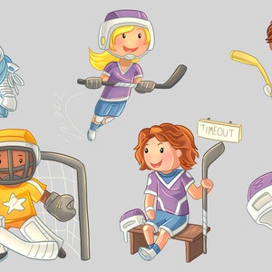 Digital Kids Playing Hockey Clip Art, Sports Clipart, Boys Hockey ...