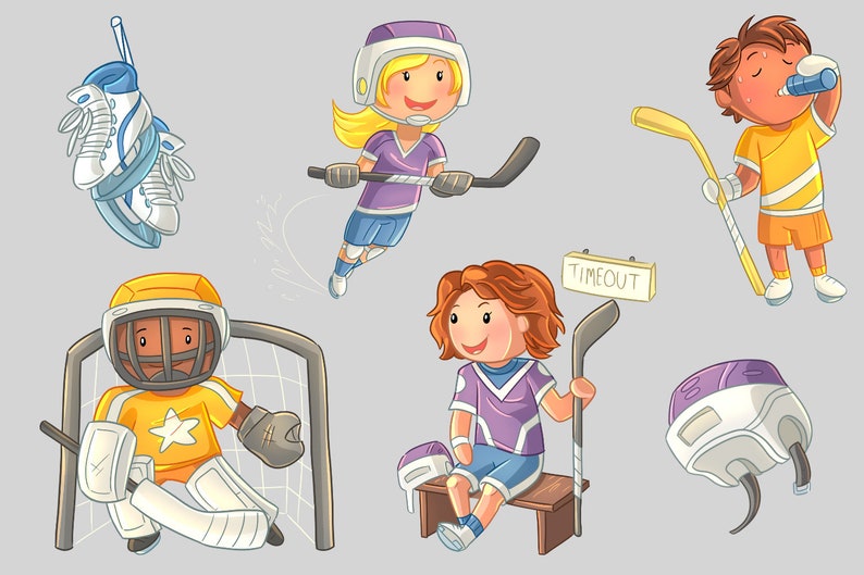 Digital Kids Playing Hockey Clip Art, Sports Clipart, Boys Hockey ...
