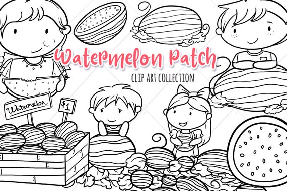 Watermelon Patch Kids Digital Stamps Set Cute Kids - Etsy