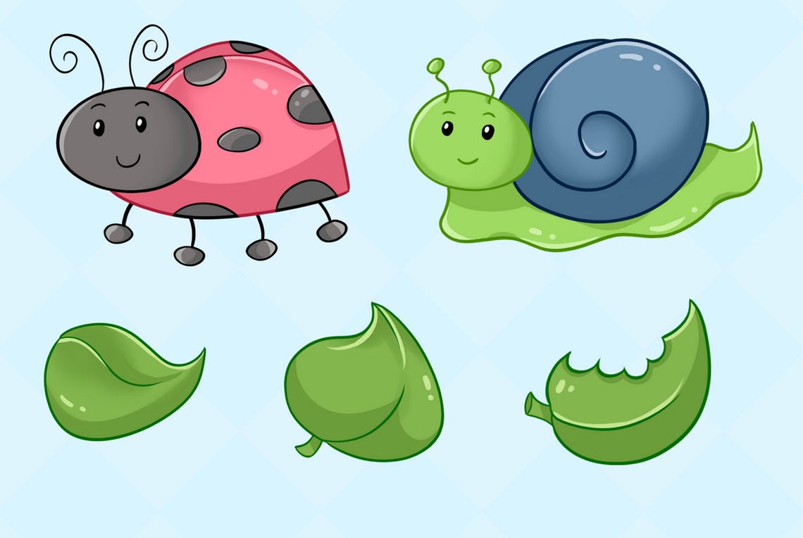 Cute Bugs Clip Art, Kawaii Bugs Clipart, Bugs and Flowers Clipart ...