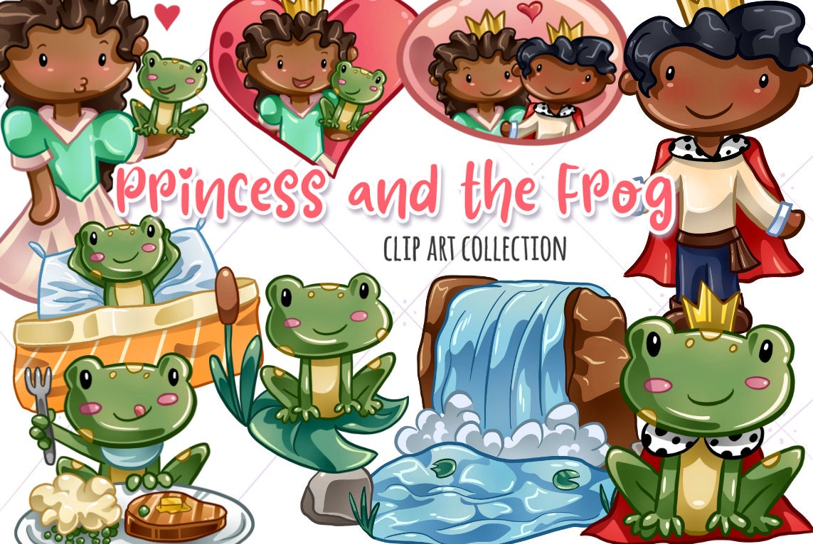 Princess and the Frog Clipart, Cute Frog Prince Clip Art, Kawaii ...