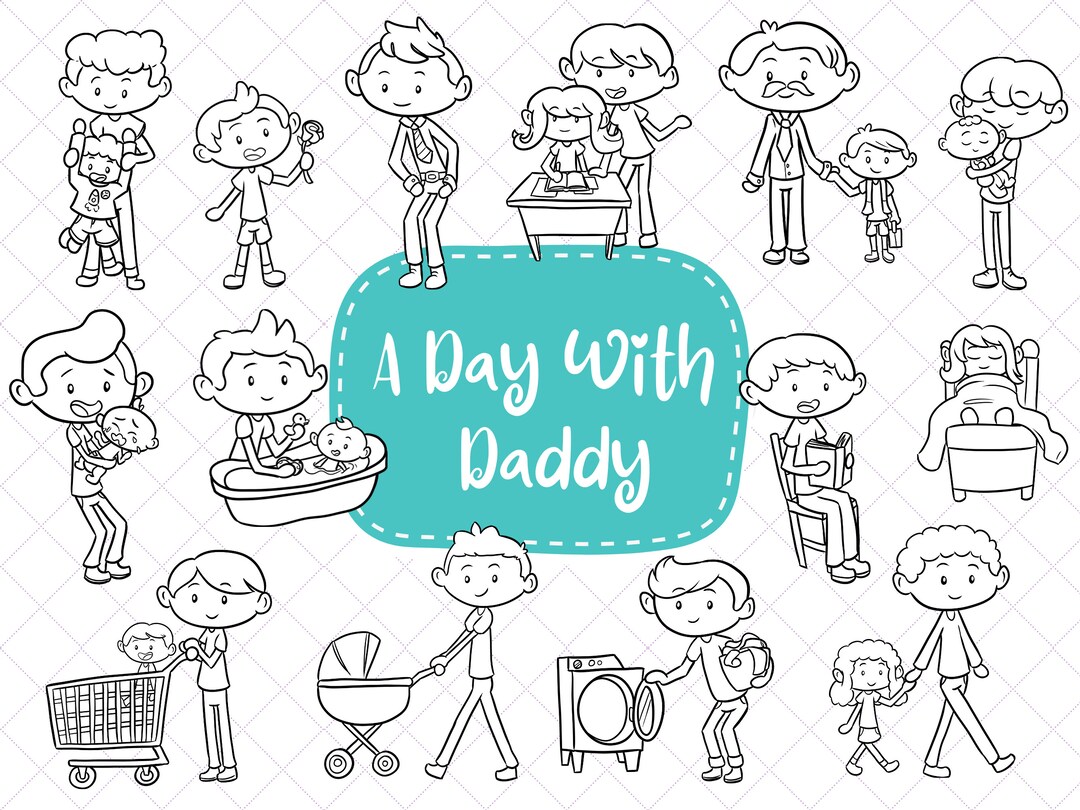 A Day With Daddy Clipart, Cute Family Clipart, Kawaii Family, Taking ...