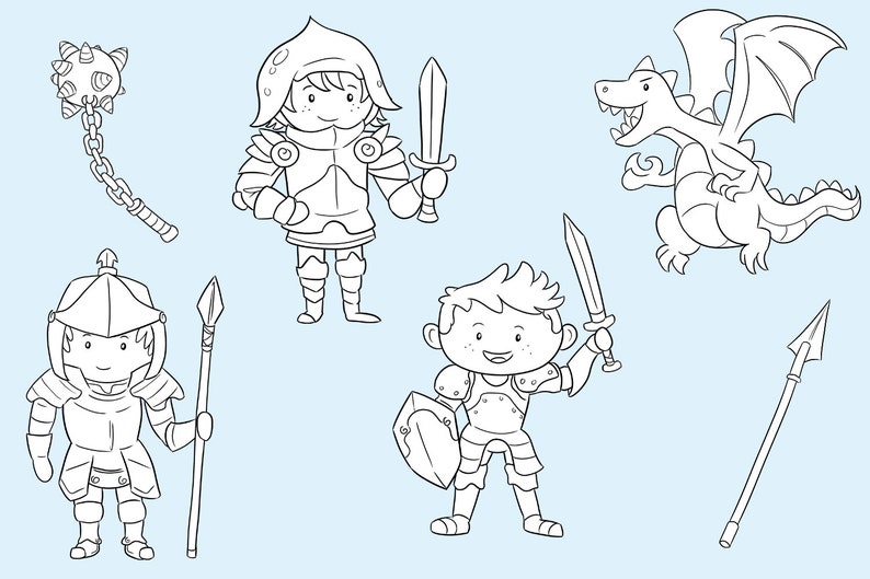 Brave Knights Clip Art Collection, Cute Fantasy Knights, Medieval ...