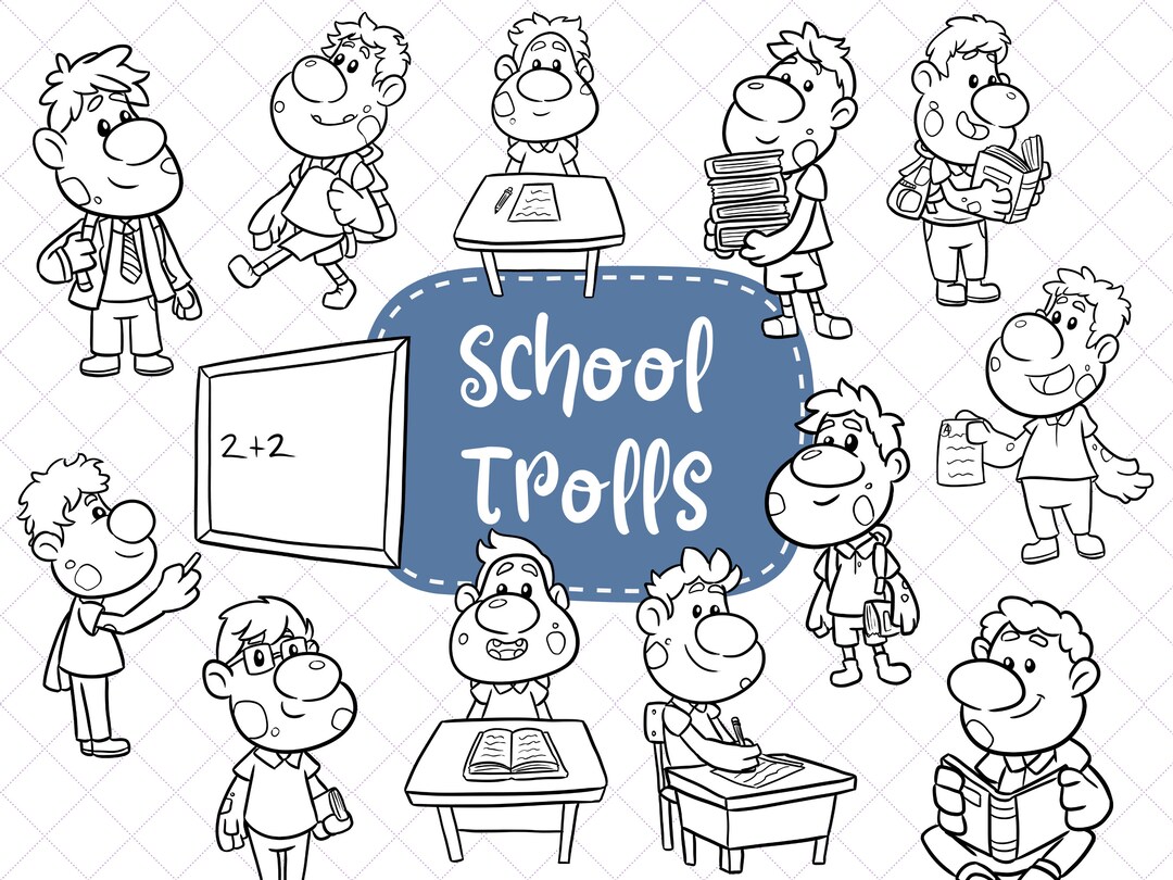 Back to School Kids Clipart, Cute Trolls School Clipart, Kawaii School ...