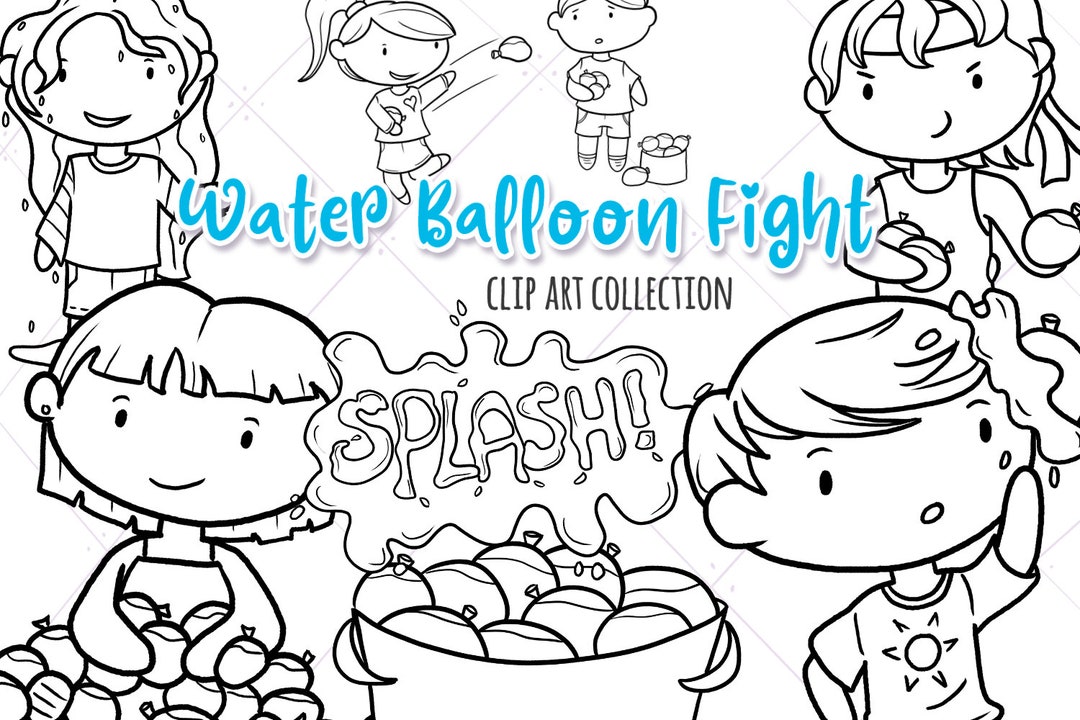 Water Balloon Fight Clipart – Summer Kids Digital Stamps (PNG) - Etsy